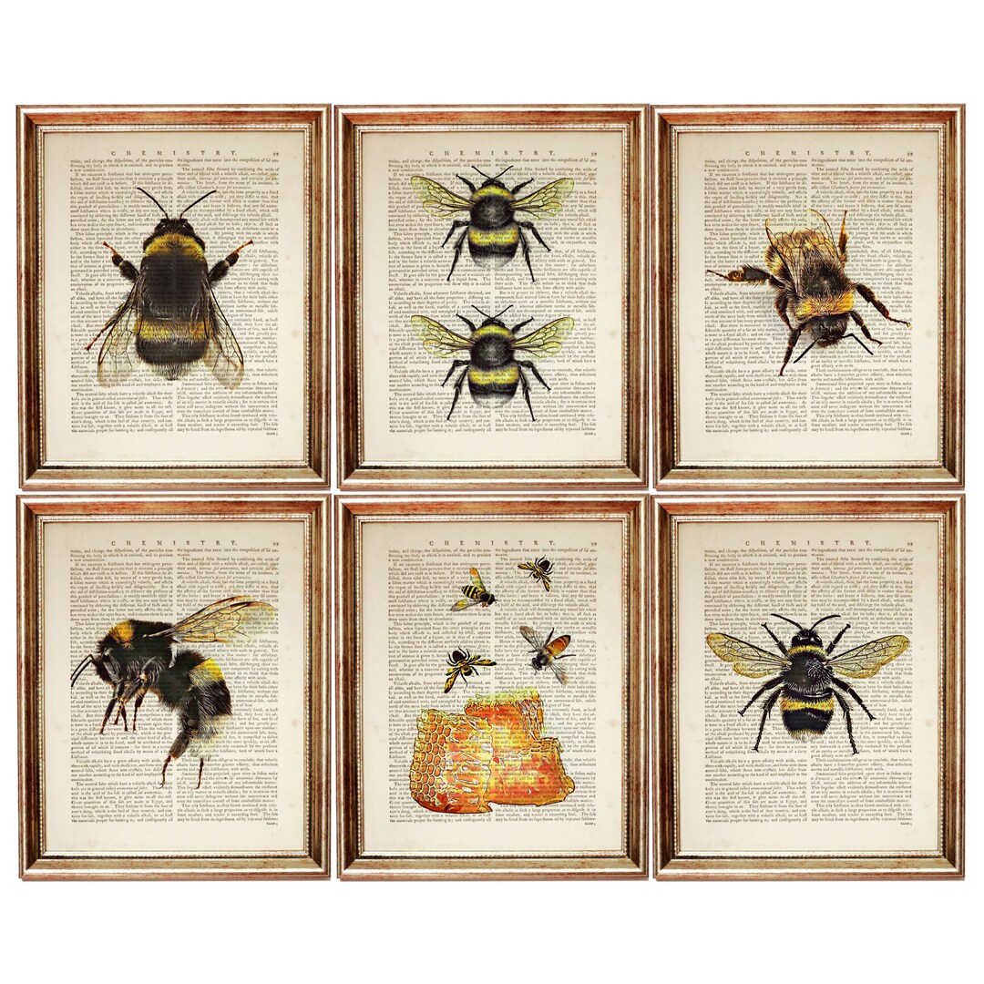 Christmas Gifts Set of 6 Prints, Bumble Bee Set of 6 Wall Art, Bee ...