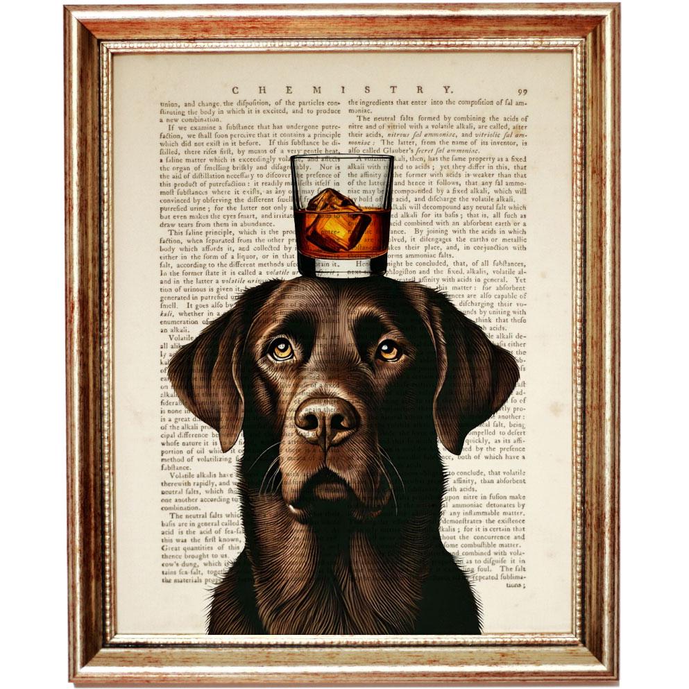 Labrador With Bourbon Dictionary Art Print, Dog Portrait With Whiskey ...