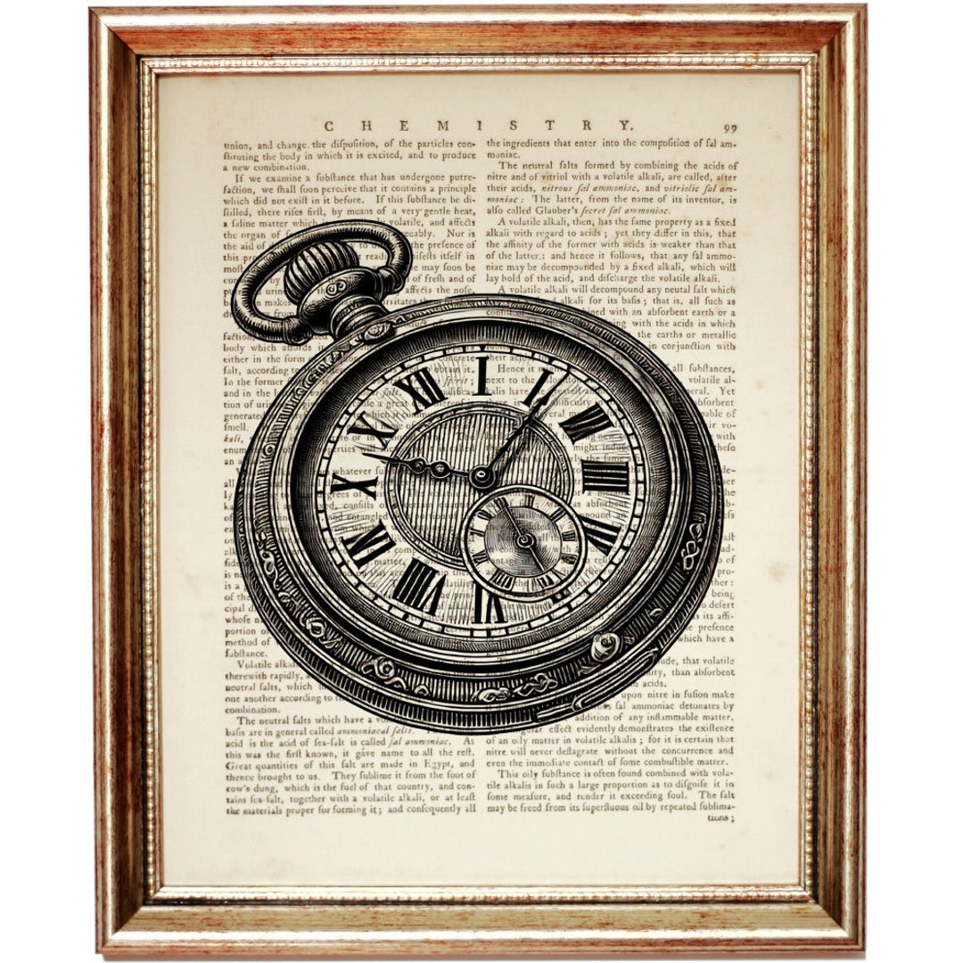 Vintage Pocket Watch Print, Steampunk Dictionary Page Art - Etsy