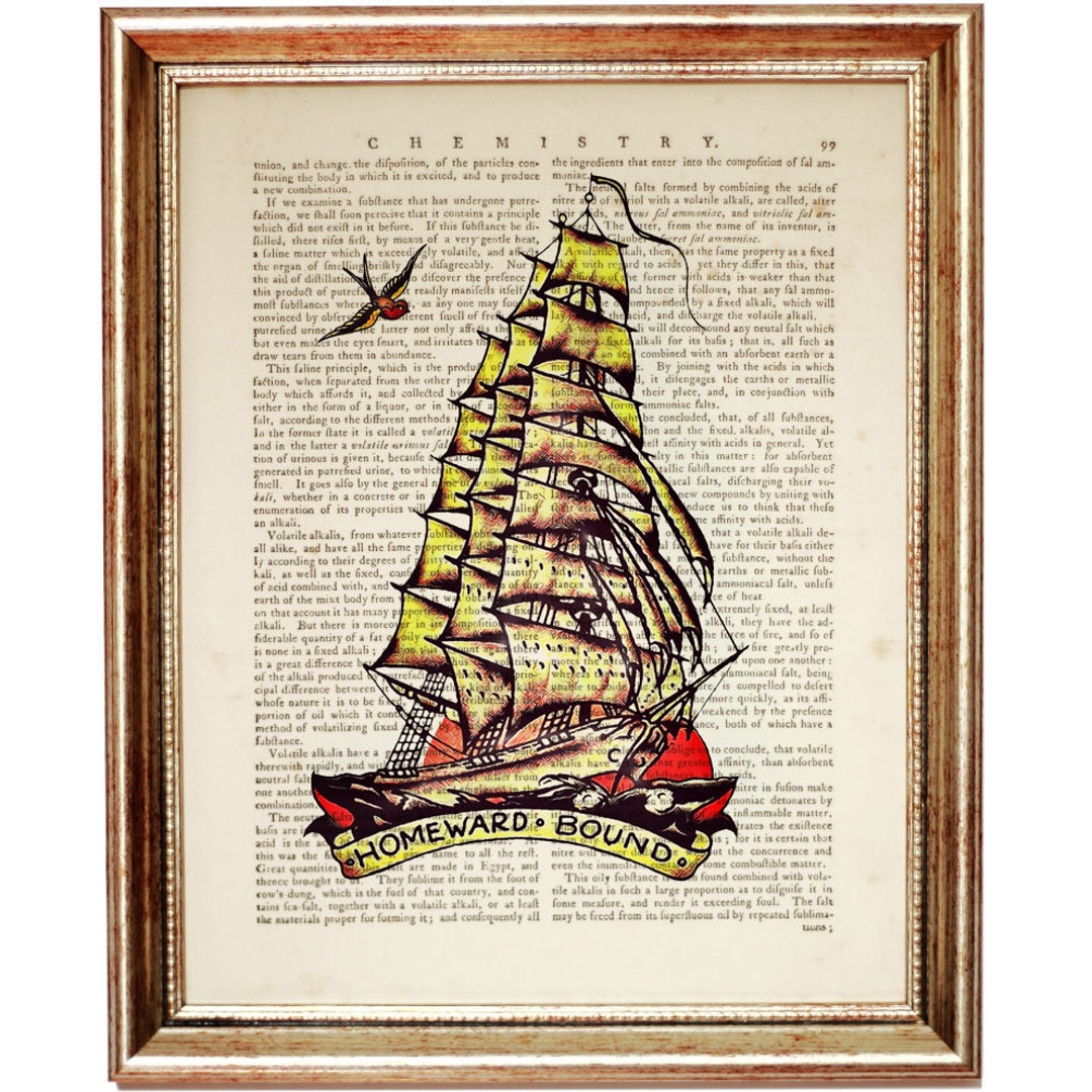 Sailor Jerry Dictionary Book Page, Homeward Bound Sailing Ship Print ...