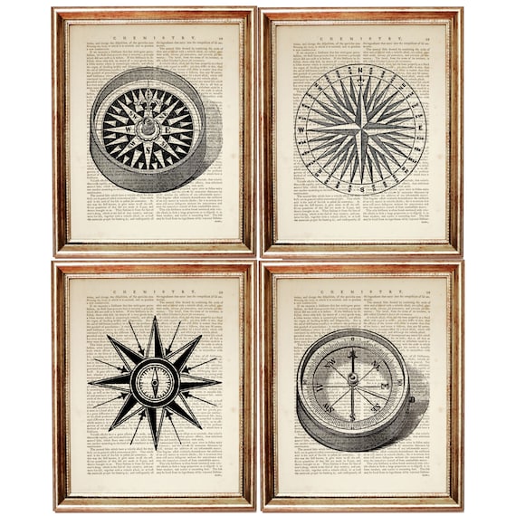 Set of 4 Wall Art Compass Wall Art Print Navigation Tool - Etsy UK