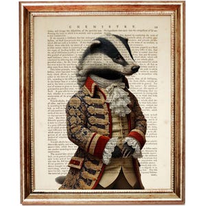 Royal Badger Dictionary Art Print, Elegant Woodland Animal Wall Decor ...