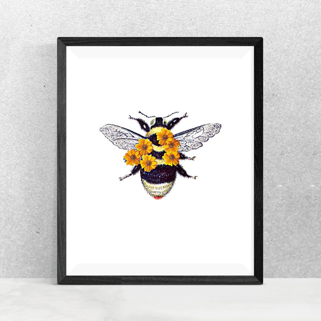 DIGITAL DOWNLOAD Bumble Bee With Flowers Printable Wall Art Living Room ...