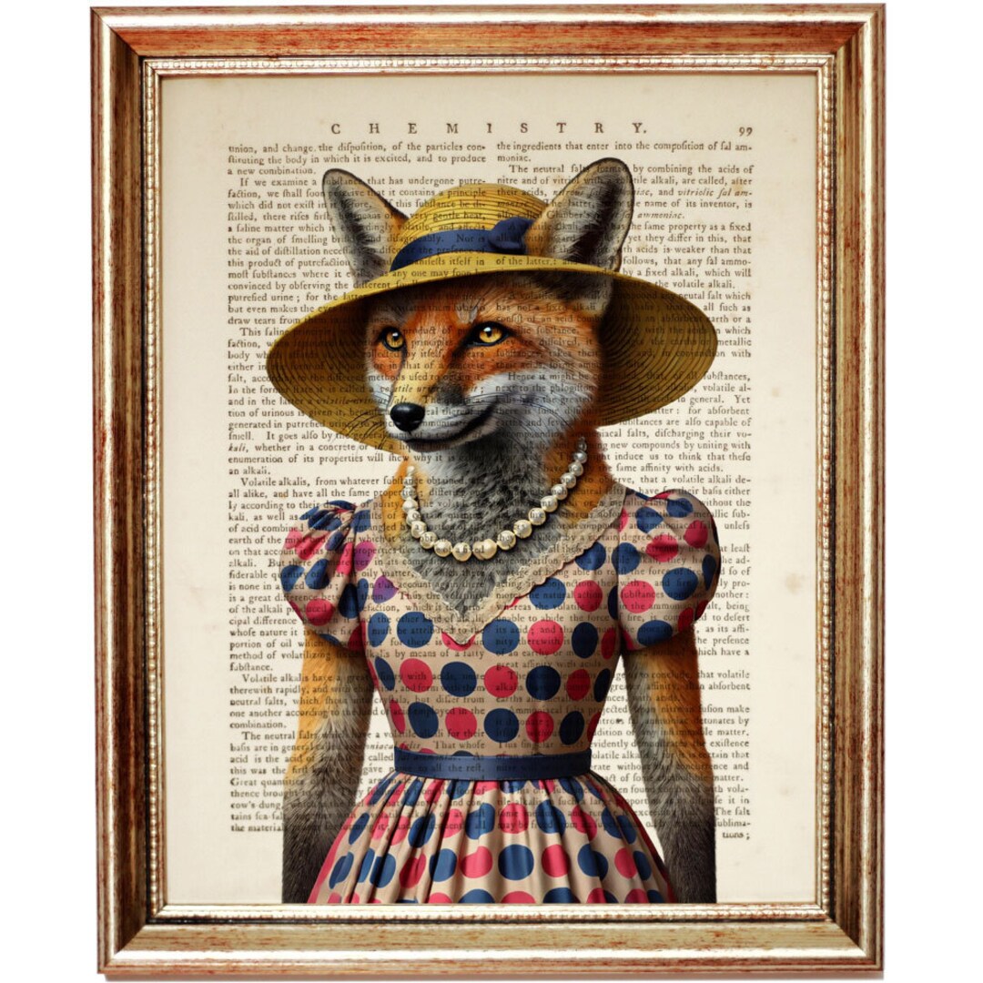 Lady Fox Art Print on Dictionary Page, Unique Home Wall Decor, Funny ...