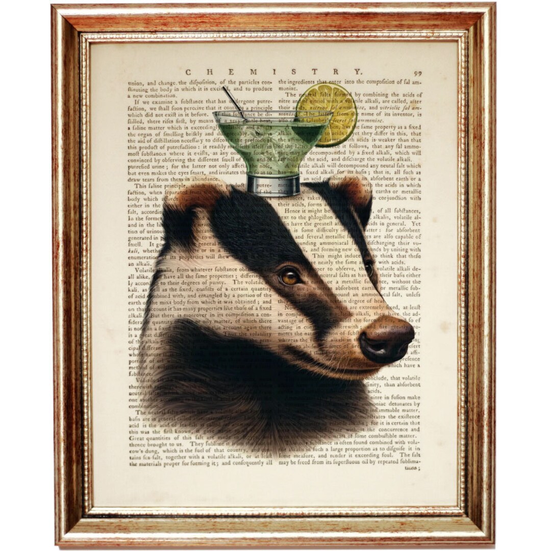 Badger With Vodka Gimlet Dictionary Art Print 8x10, Funny Animal Poster ...