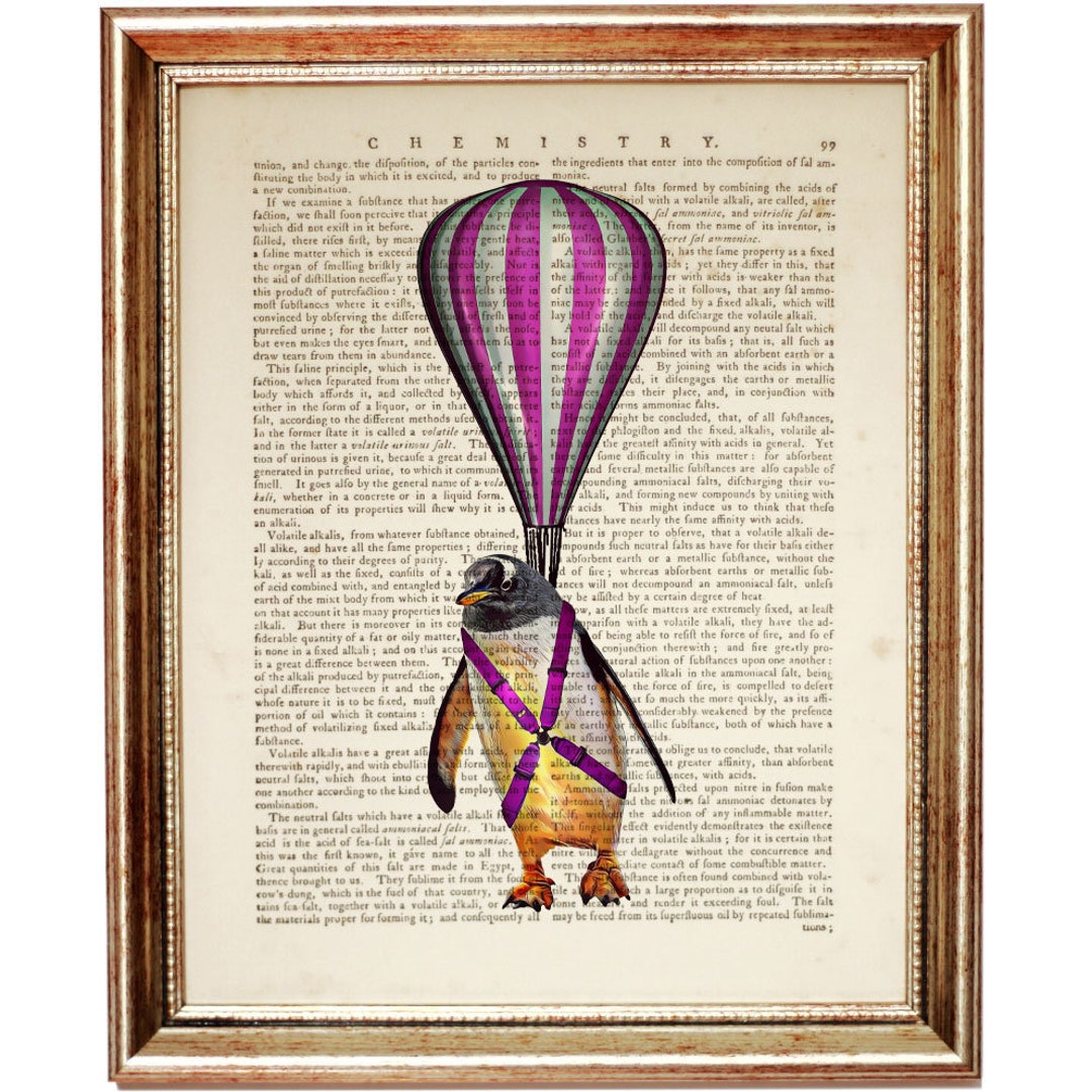 Penguin Hot Air Balloon Dictionary Art Print, Funny Animal Nursery Art ...