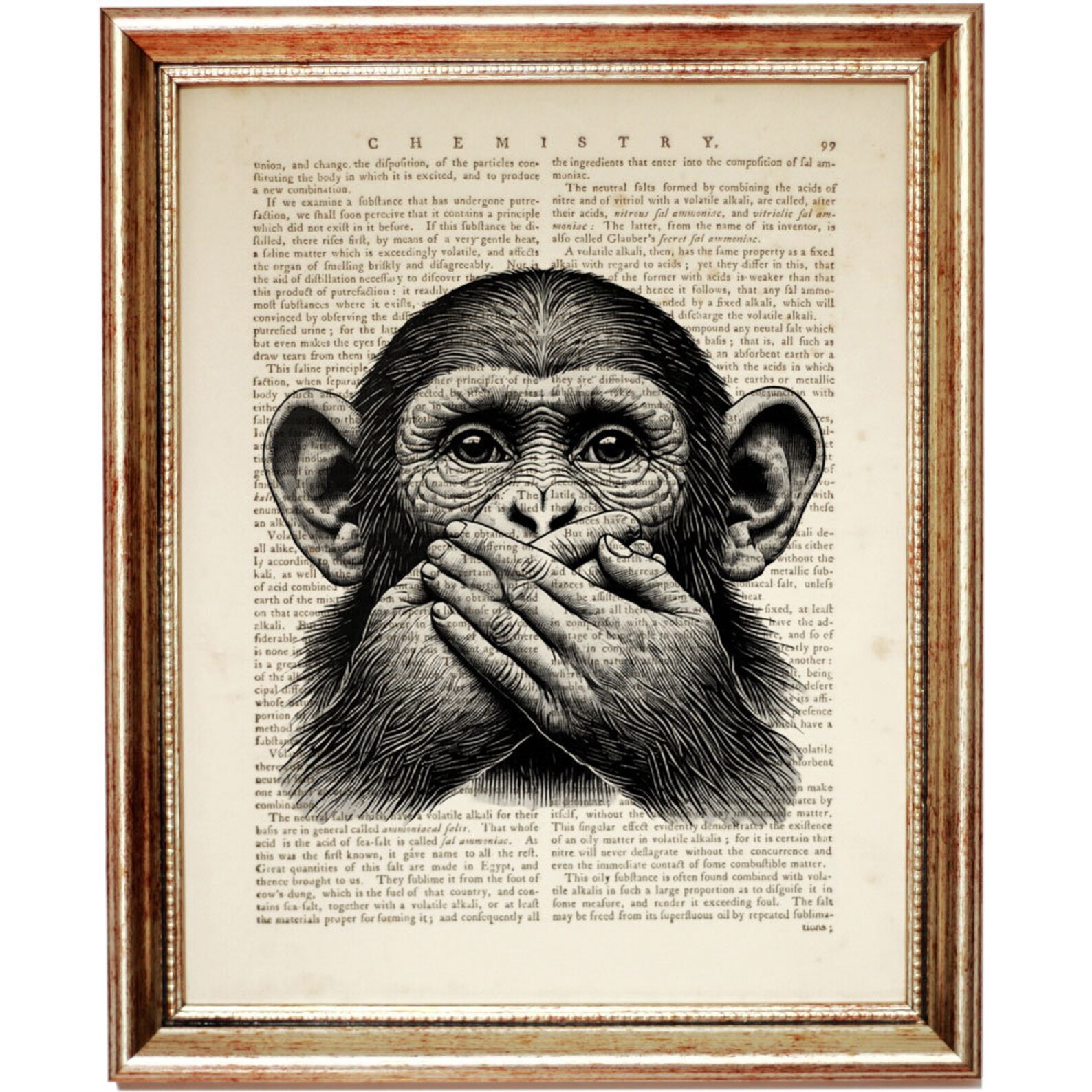 Three Wise Monkeys Dictionary Art Print Set, See No Evil, Hear No Evil ...