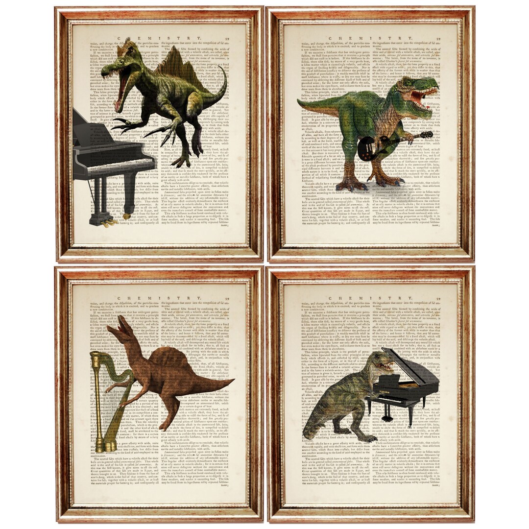 Set of 4 Dinosaur Music Dictionary Art Prints - Etsy UK