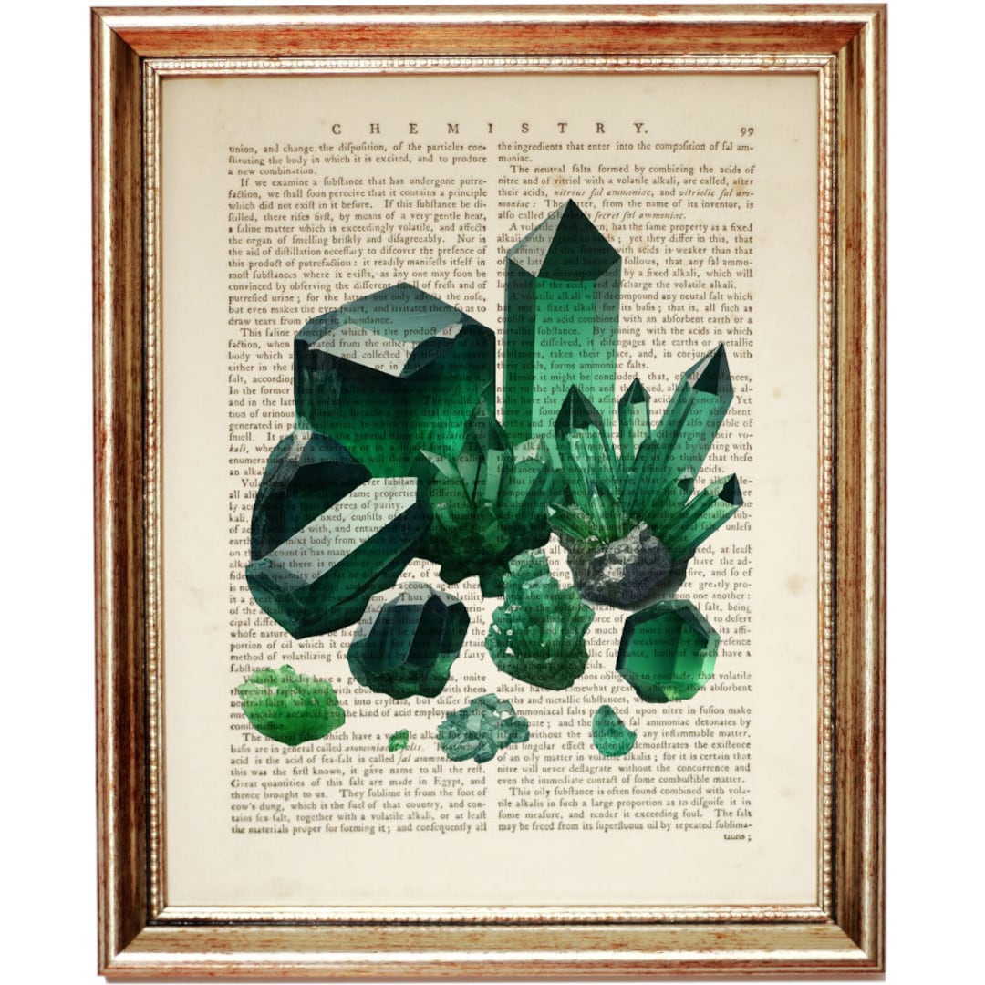 Emerald Green Crystal Art Print, Gemstone Vintage Book Page, Witchy ...