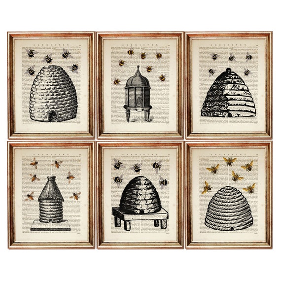 Set of 6 Art Prints Beehive Art Print Beehive With Bees Wall - Etsy