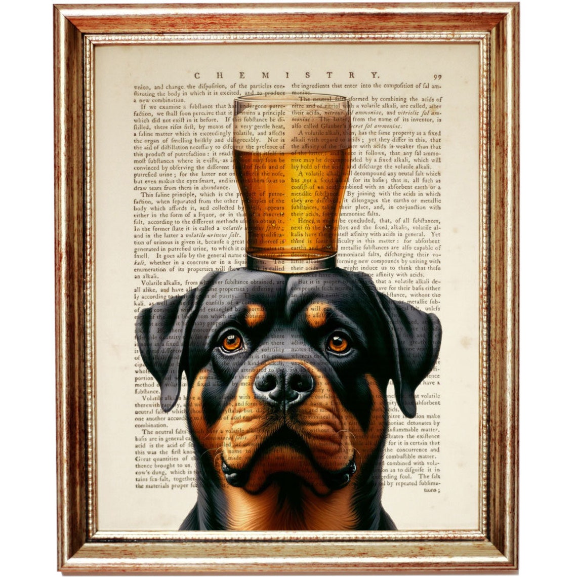 Rottweiler With Beer Pint Dictionary Art Print, Funny Dog Portrait - Etsy
