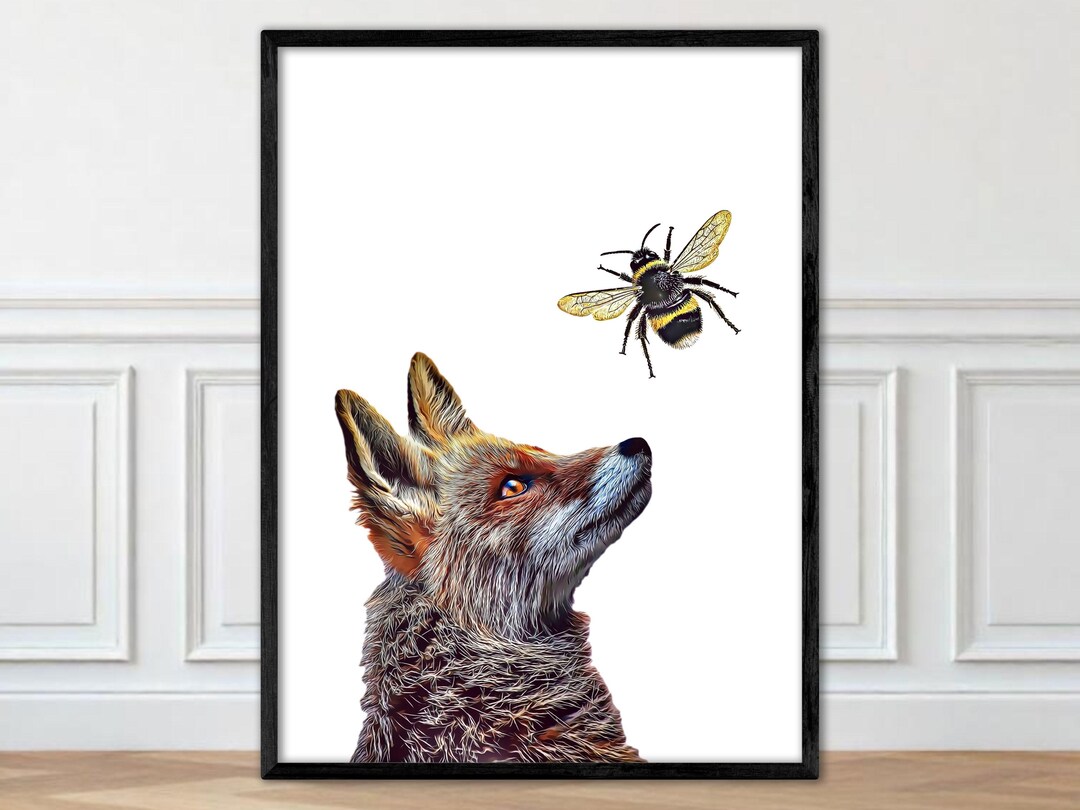 Fox With Bee Wall Art, Fox Wall Art A3, Fox Poster A4, Funny Animal ...