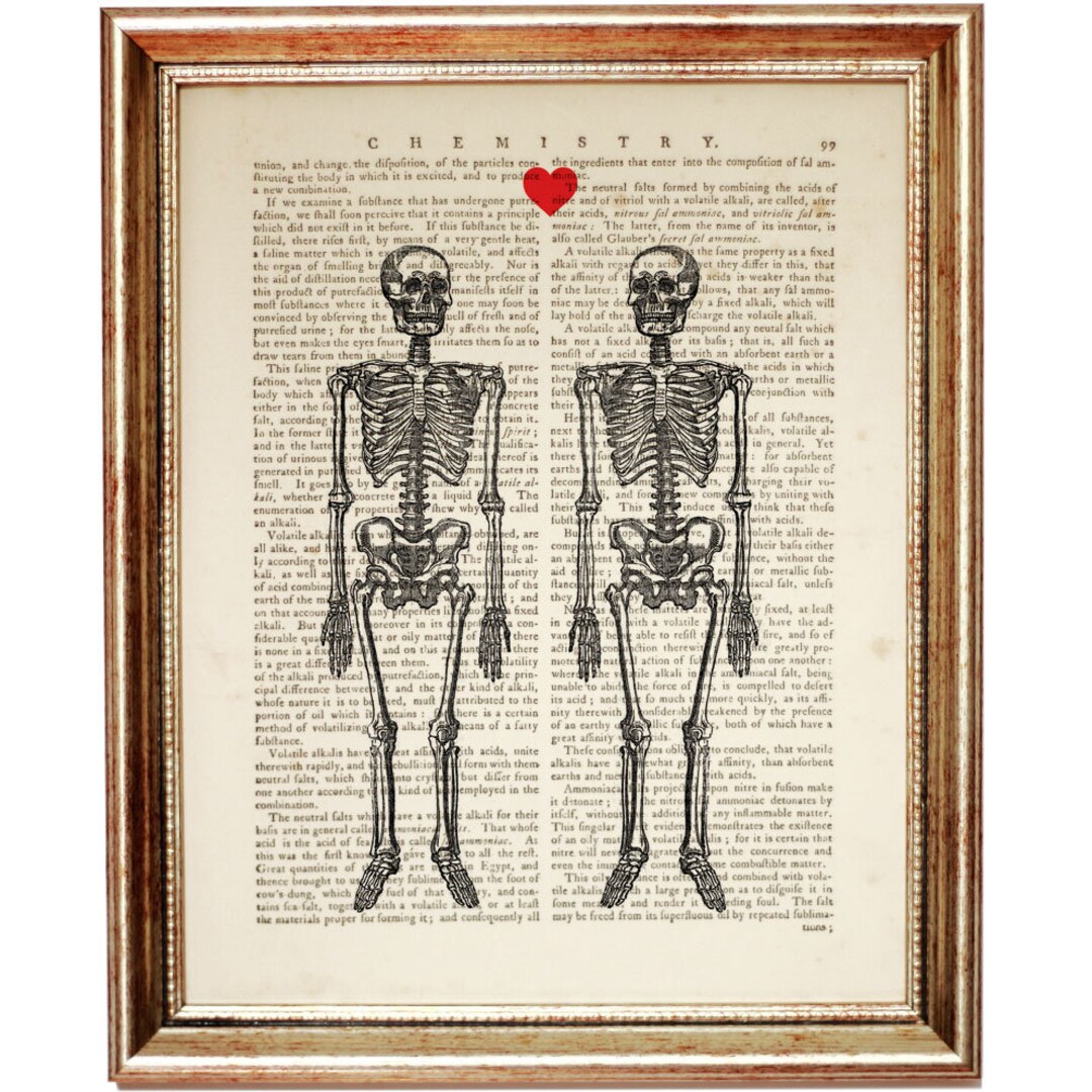 Skeleton Couple With Heart Art Print, Gothic Romantic Skeletons Poster ...