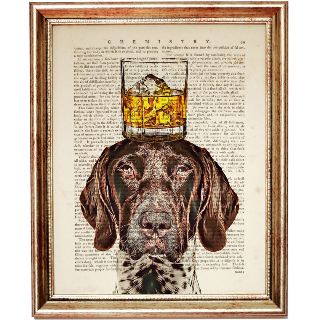 Dog With Bourbon Glass Wall Art, Funny Animal Prints Pet Portrait Print ...