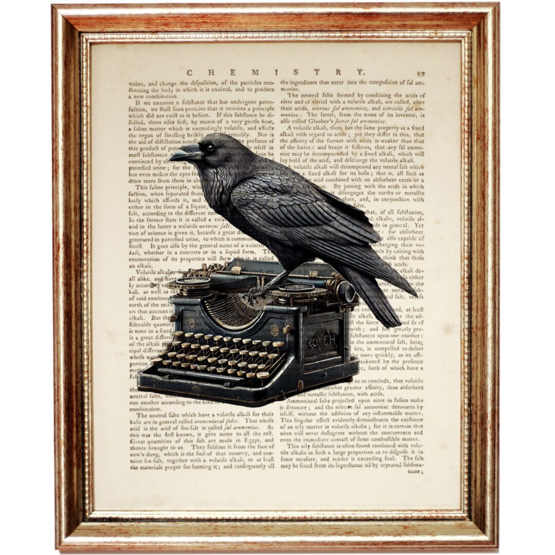 Raven on Typewriter Art Print, Vintage Dictionary Page, Gothic Crow - Etsy