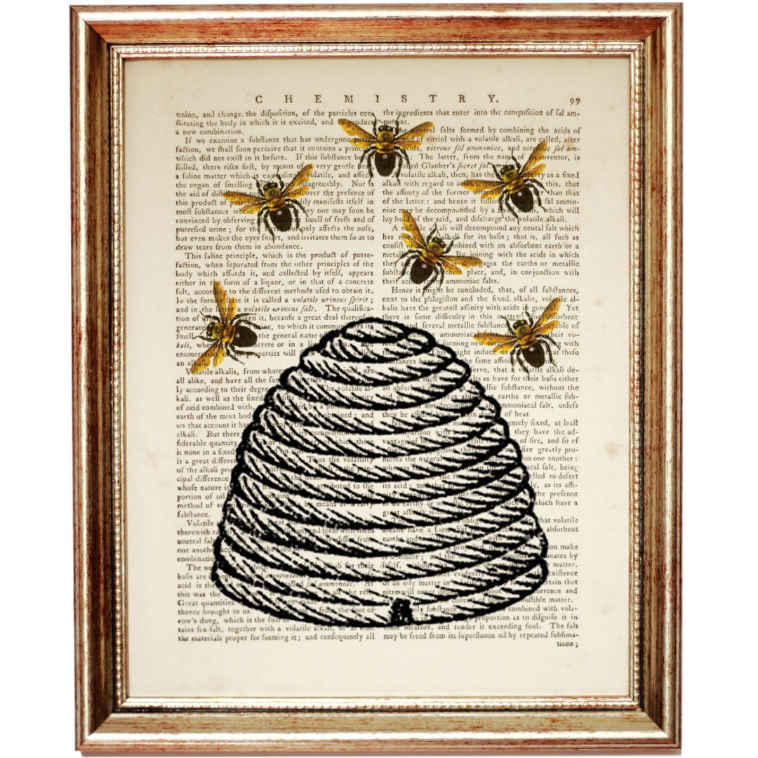 Beehive Dictionary Art Print, Bee Hive Wall Decor, Bumble Bee Wall ...