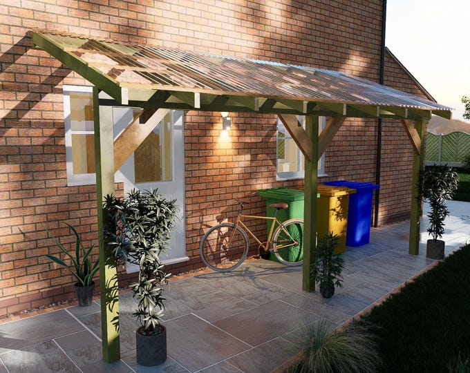 Wooden Lean to Veranda Canopy Kits With Clear Corrugated PVC Roof ...