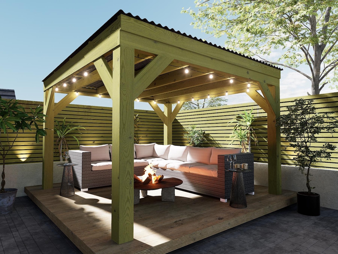 Chunky Wooden Box Pergola With Black Roof | Wychwood Black - Etsy UK