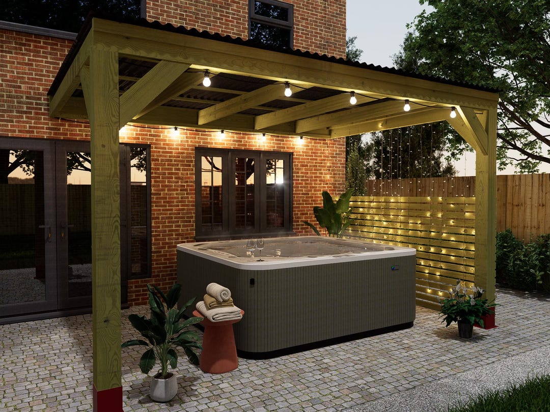Chunky Lean to Wooden Box Pergola With Black Roof | Wychwood Black ...
