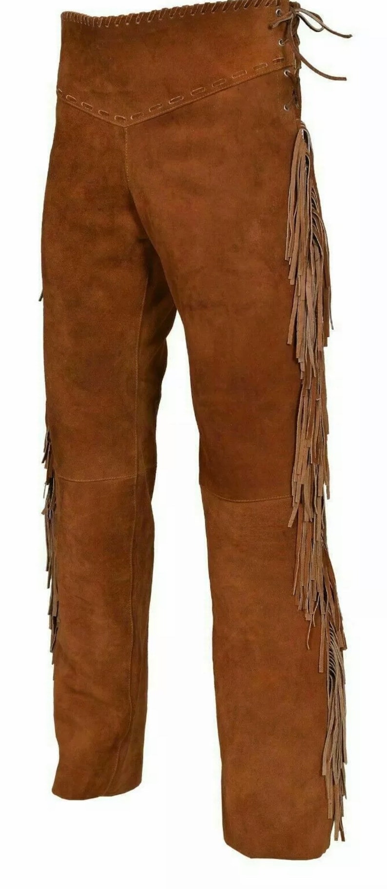 Mens Native American Brown Cowhide Suede Leather Jeans Style Pants With ...