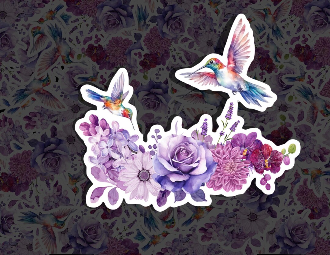 Hummingbird Flower Vinyl Sticker With White Background 7x6.3 - Etsy