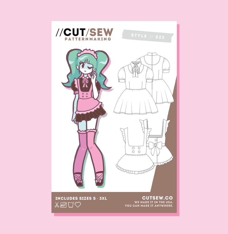 Beginner Cosplay Maid Outfit Japanese Cafe Sewing Pattern XS-3XL Plus ...