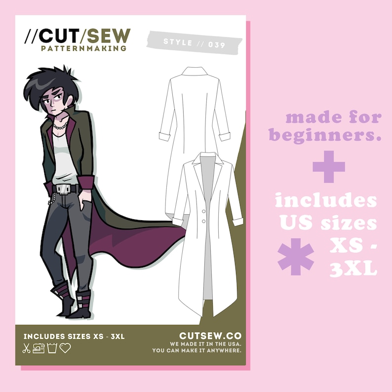 Beginner PDF Cosplay Male Long Coat Jacket Plus Size XS 3XL - Etsy