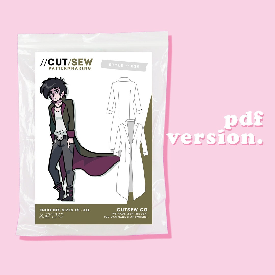 Beginner PDF Cosplay Male Long Coat Jacket Plus Size XS - 3XL | Digital ...