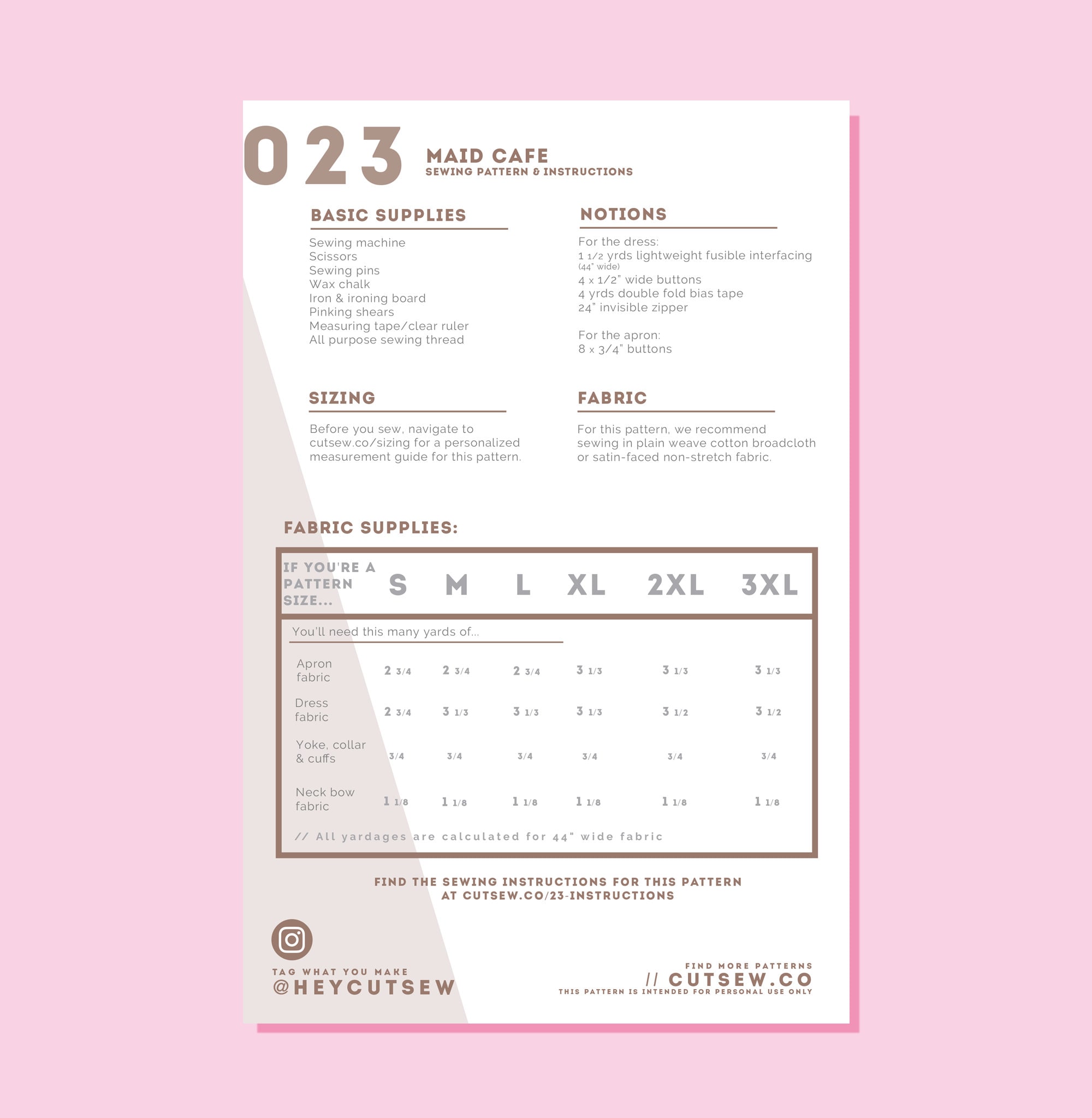 Beginner PDF Cosplay Maid Outfit Japanese Cafe Sewing Pattern XS-3XL ...