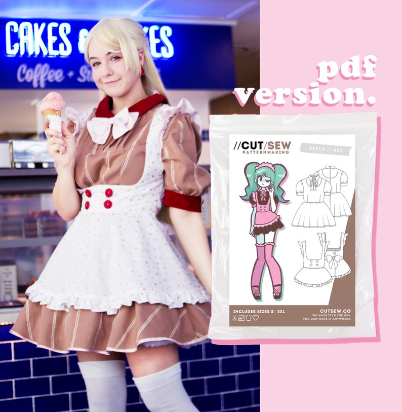 Beginner Pdf Cosplay Maid Outfit Japanese Cafe Sewing Pattern Etsy