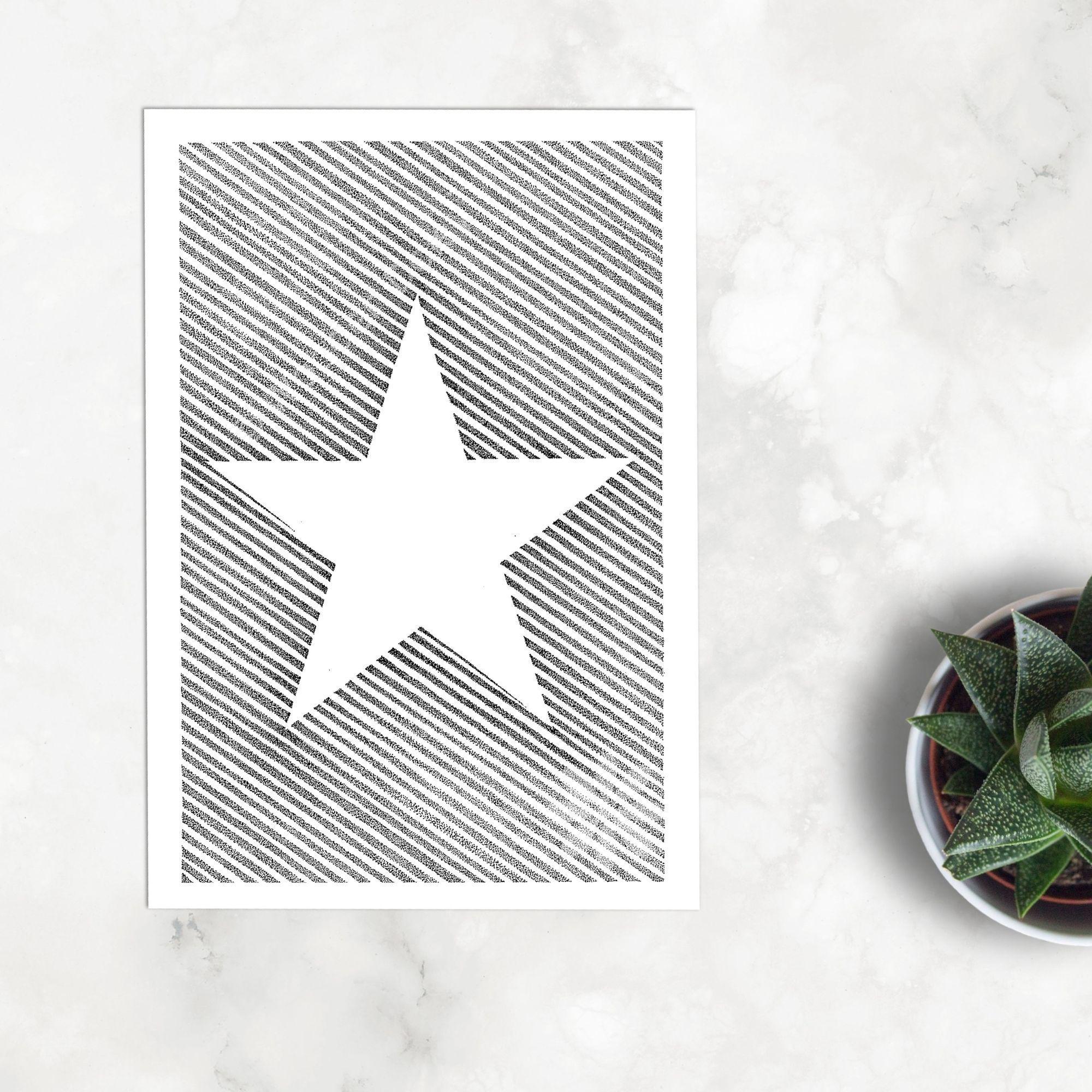 A4 Star Art Print, Star Picture, Star Print, Star Wall Art, Dot Art ...