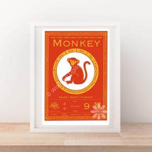 A4 Year of the Monkey Art Print, Year of the Monkey Wall Art, Dot Art ...