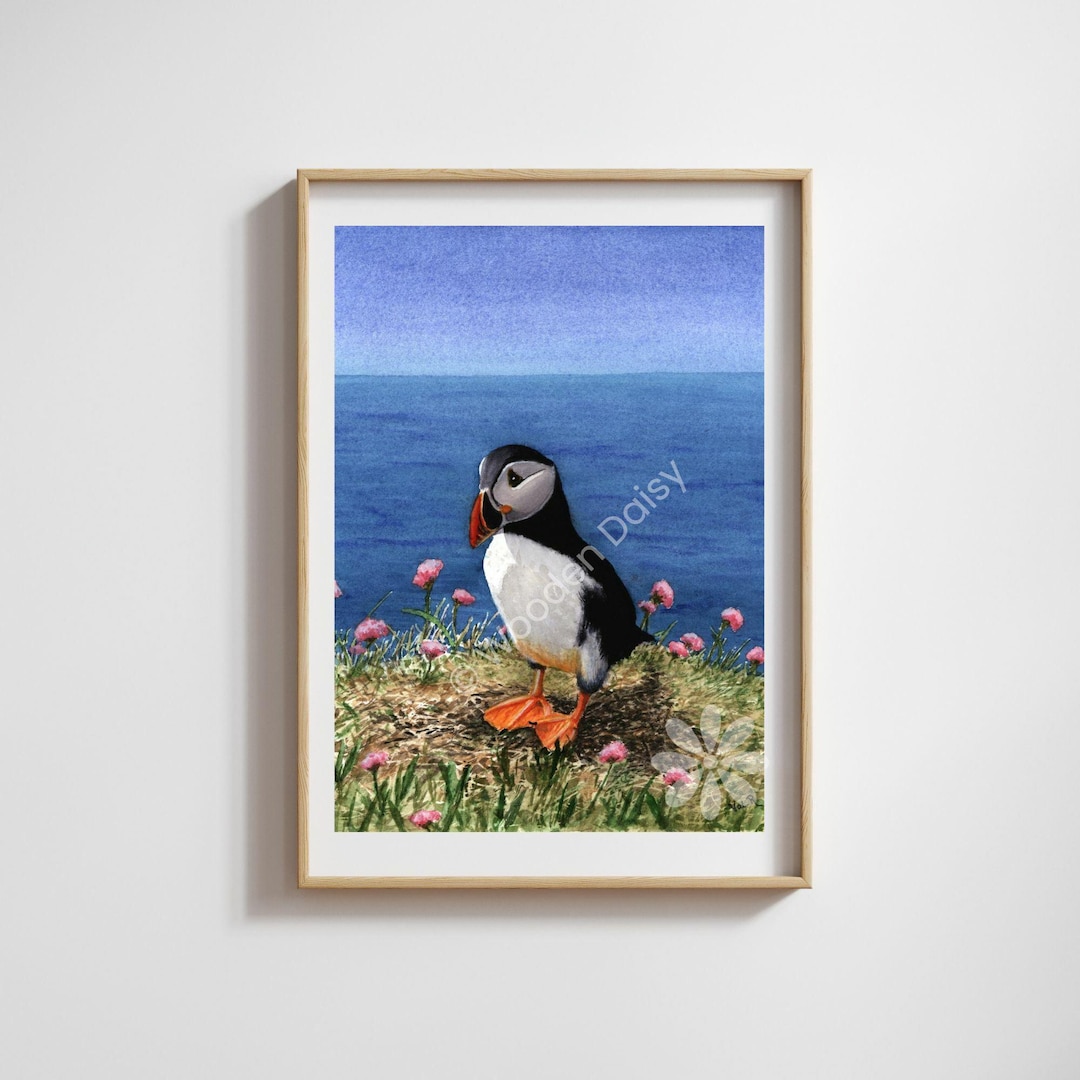 A4 Puffin Art Print, Puffin Picture, Colourful Puffin, Puffin Wall Art ...