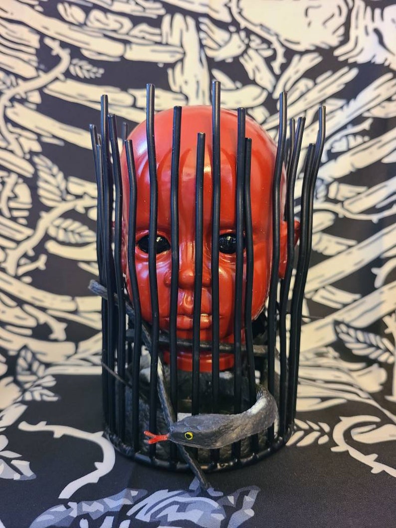 Caged Demon Doll Head With Snake and Roaches - Etsy