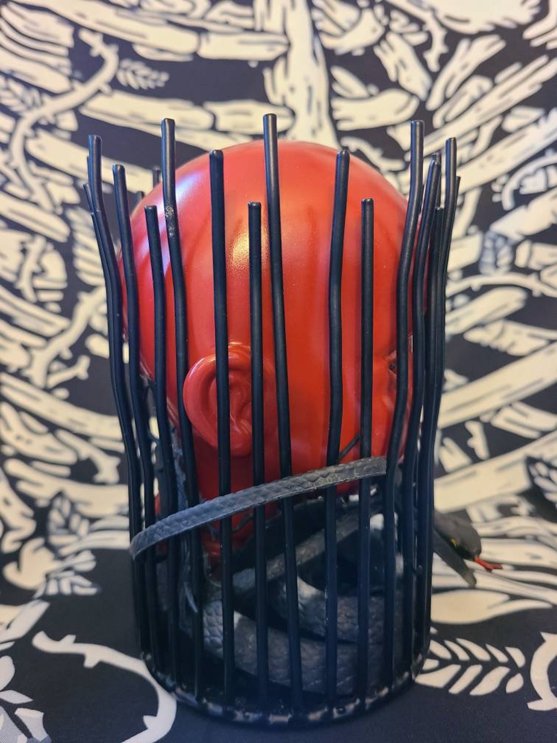 Caged Demon Doll Head With Snake and Roaches - Etsy