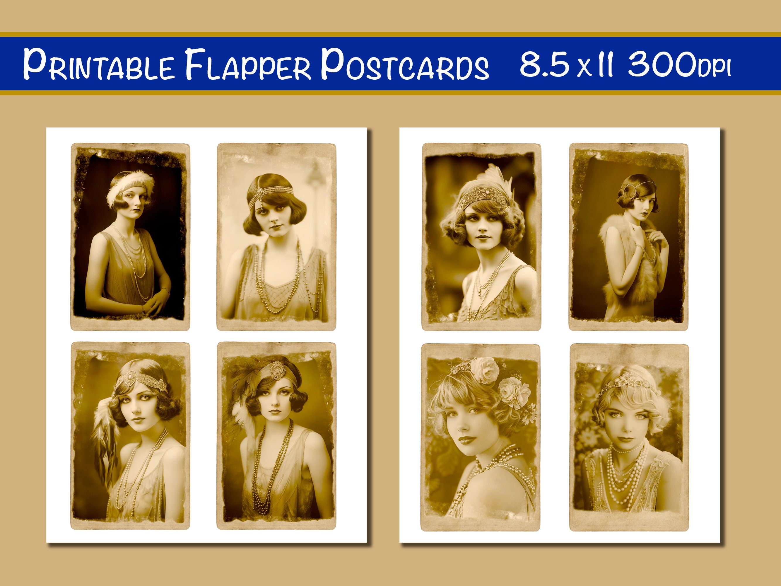 Vintage Style Flapper Postcards, Digital Printable Cards, Scrapbooks ...
