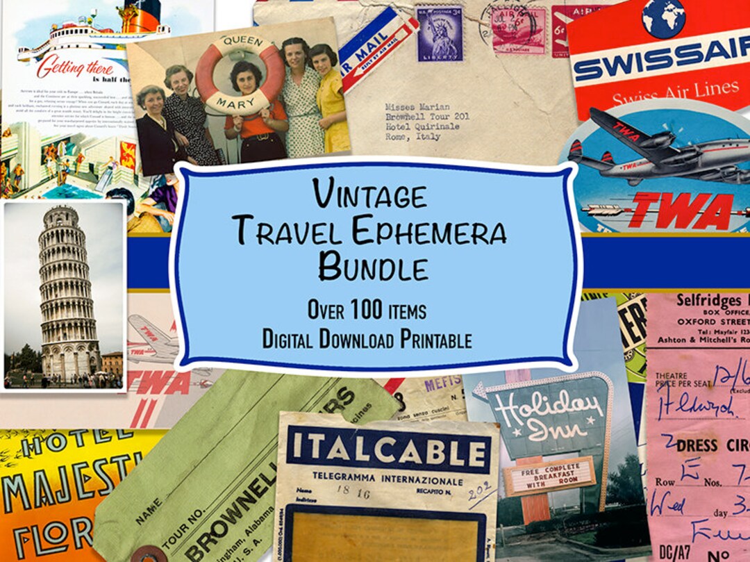 Printable Vintage Travel Ephemera Bundle - Over 100+ Travel Items ...