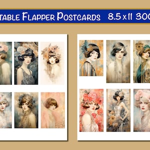 Vintage Style Flapper Postcards, Digital Printable Cards, Scrapbooks ...