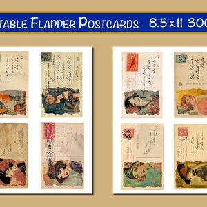Vintage Style Flapper Postcards, Digital Printable Cards, Scrapbooks ...