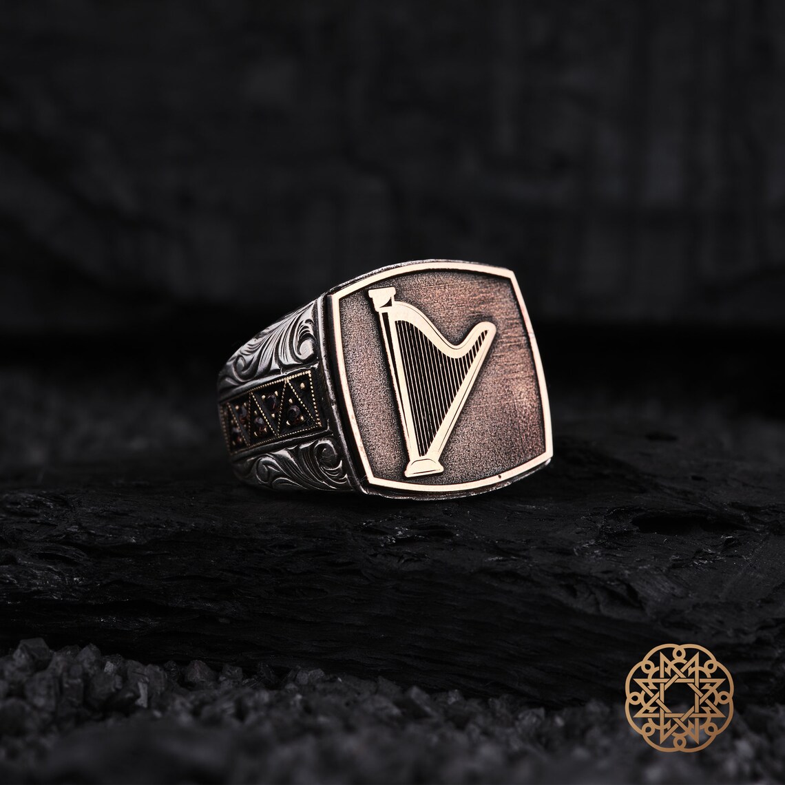 Harp Engraved Musician Ring, Unique Handmade Ring, Engraved Sterling ...