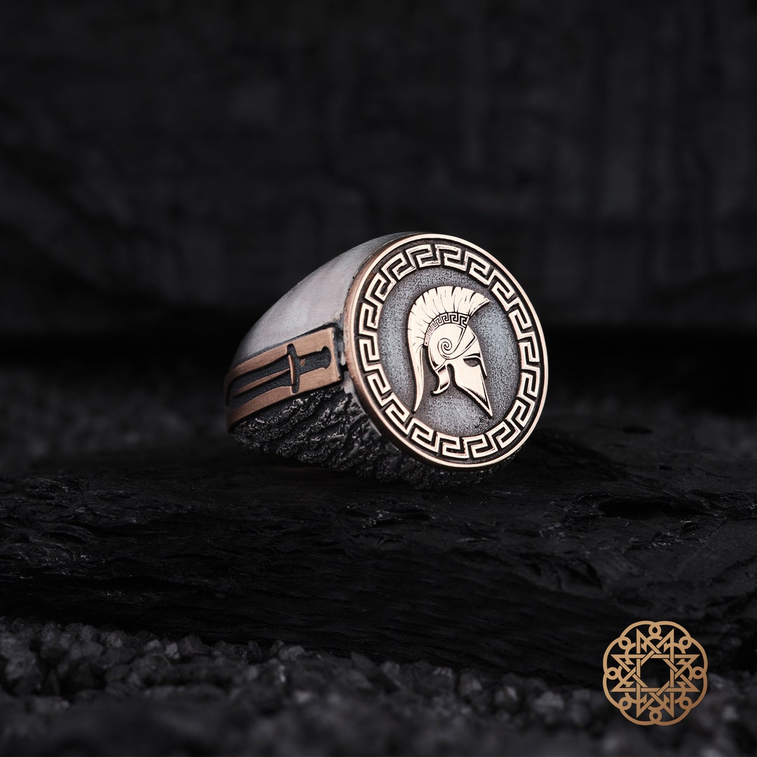 Roman Soldier Ring, Engrave Art Ring, Mens Sterling Silver Band, Sword ...