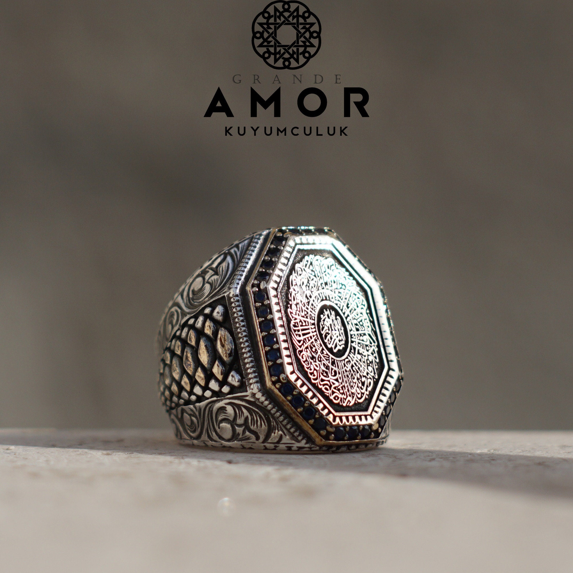 Customizable Octagon Men's Ring - 925K Sterling Silver Ring- Ottoman ...