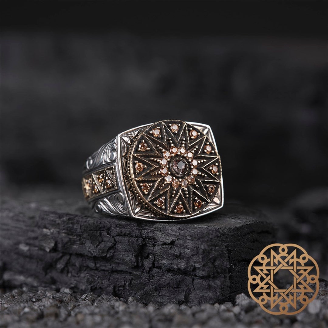 Square Design Men's Ring- 925K Sterling Silver Ring- Ottoman Style Ring ...