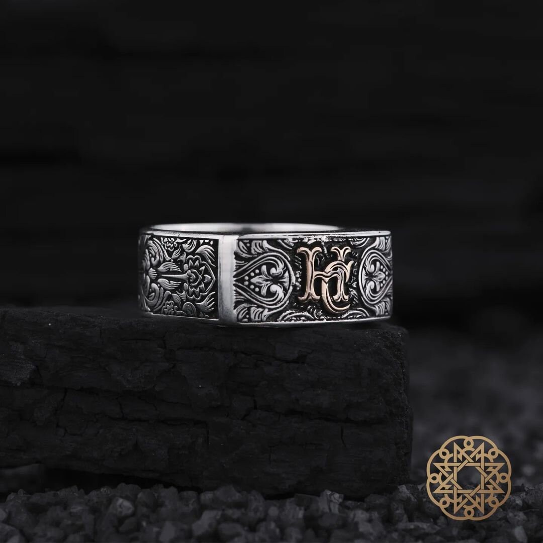 Hand Engraved Silver Ring, Mens İnitials Ring, 925 Sterling Silver ...