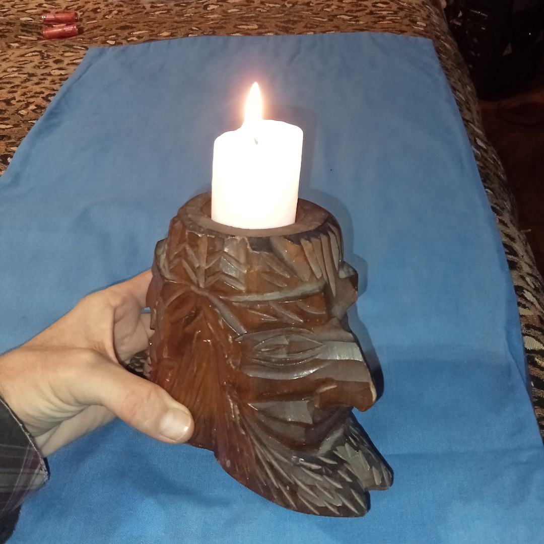 Soviet Wooden Devil Figurine Rare Candlestick USSR 70s Wooden Ashtray ...