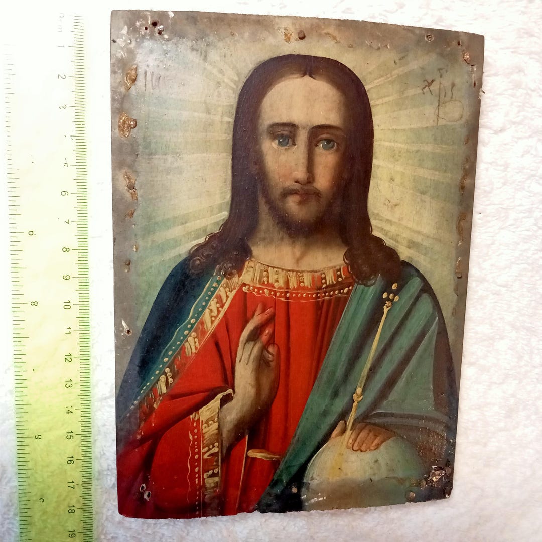 Icon of Christ the Savior 19t Century, Handmade, Icon of Jesus Christ ...