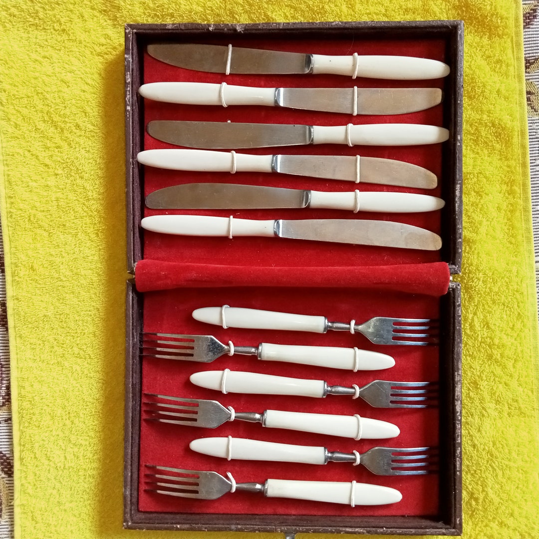Soviet Set of Stainless Forks and Knives. 12 Vintage USSR Cutlery in an ...