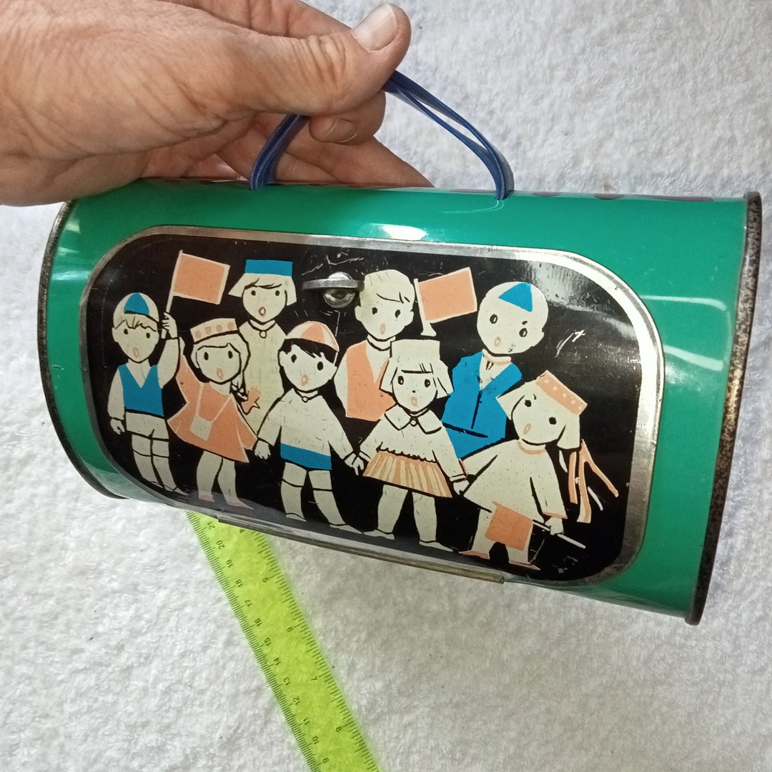 Vintage Lunch Box, 60s Soviet Tin Box, Children's Metal Suitcase, Oval ...