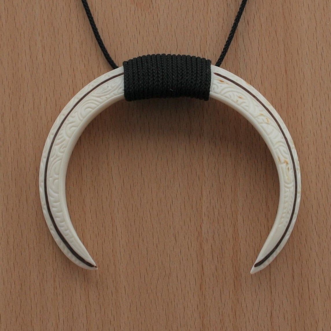 Inlayed Hand Carved Boar Tusk Marquesan Necklace Pig Teeth Polynesian ...