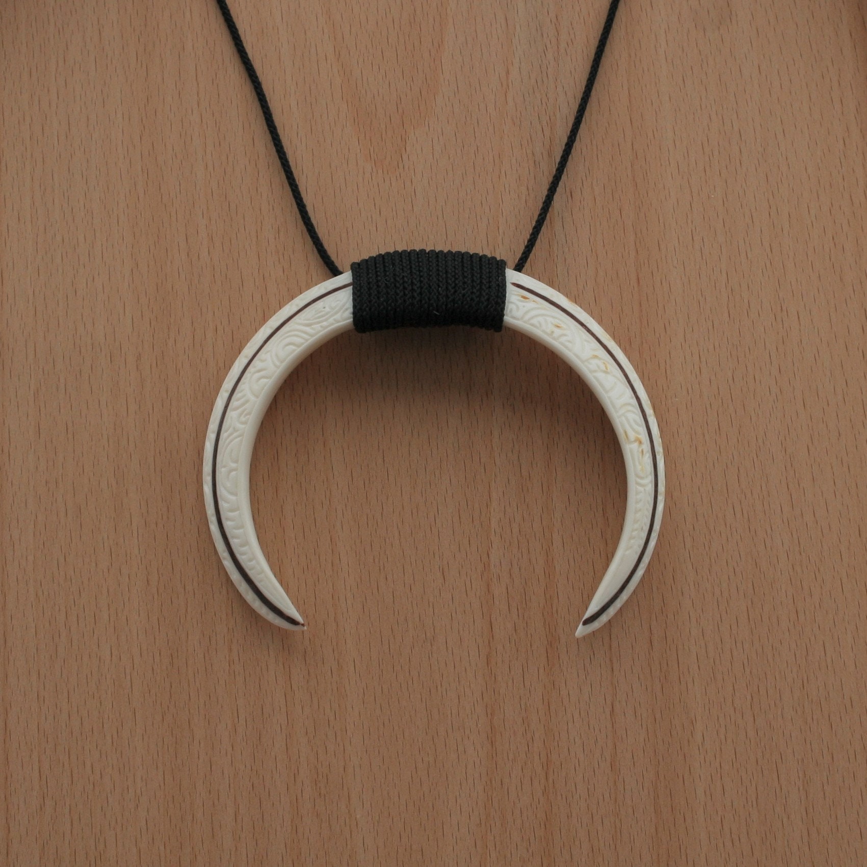 Inlayed Hand Carved Boar Tusk Marquesan Necklace Pig Teeth Polynesian ...